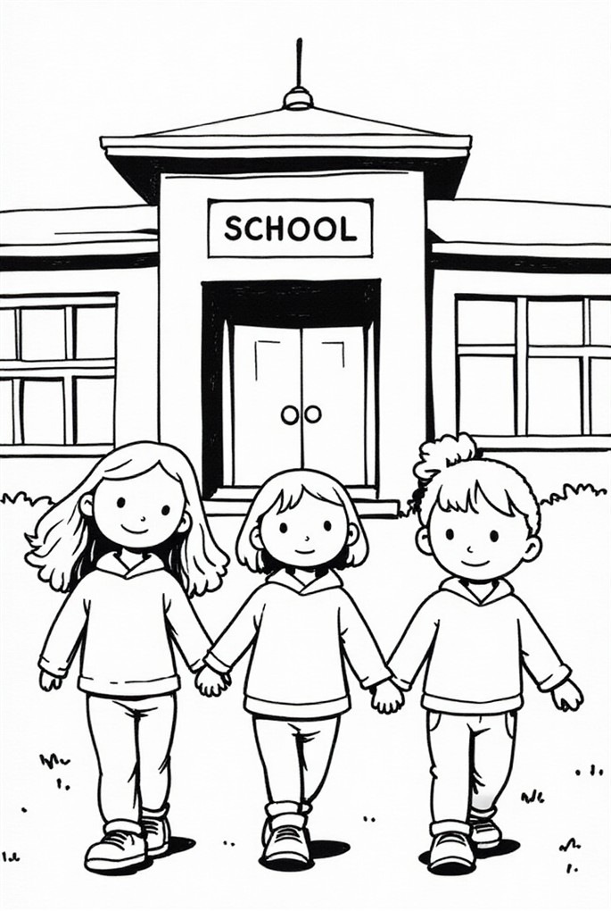 Bilde å fargelegge av Barn på skolen – gratis fargeleggingsbilde – bilde 32277
